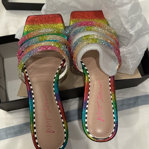 Betsey Johnson | Shoes | Life In Shimmering Technicolor Slide Sandal ...